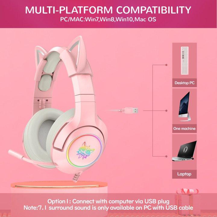 Onikuma - HEADPHONE GAMING ONIKUMA K9 7.1 PINK MODEL CAT EARS DENGAN ...
